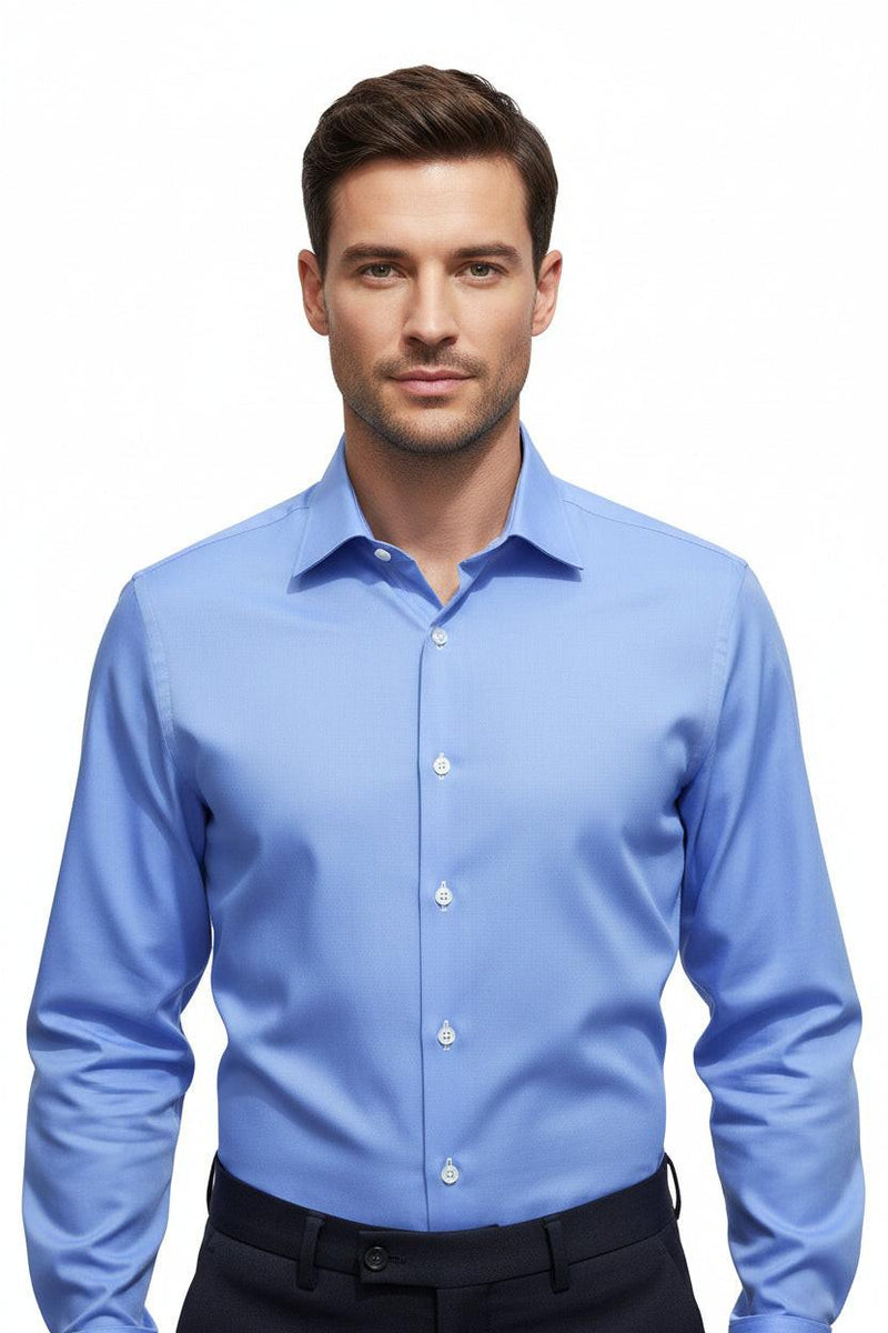 Solid French Blue color Cotton Lycra stretch shirt – Just White Shirts